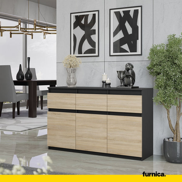 NOAH Chest of 3 Drawers and 3 Doors Bedroom Dresser Storage Cabinet Sideboard Anthracite Sonoma Oak H29 1 2 W47 1 4 D13 3 4