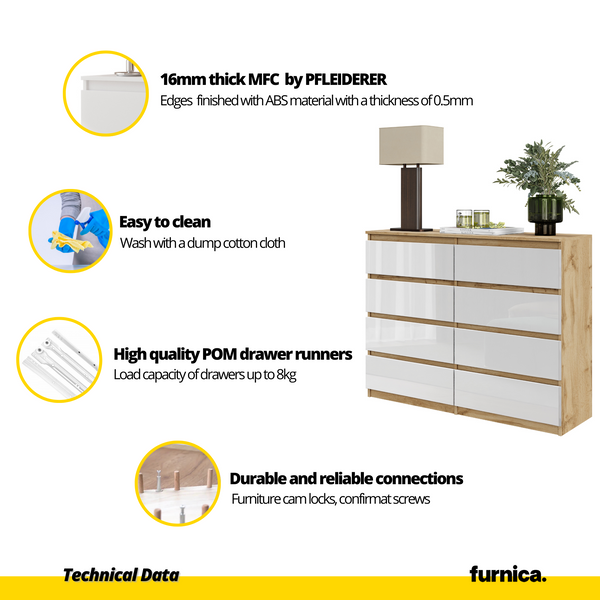 GABRIEL - Chest of 8 Drawers - Bedroom Dresser Storage Cabinet ...