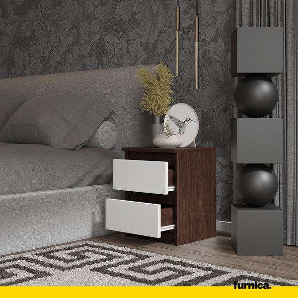 GABRIEL - Bedside Table - Nightstand with 2 drawers - Wenge / White ...