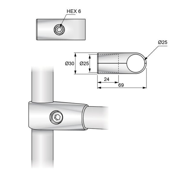 1 inch Single Arm Connector, Chrome - Furnica